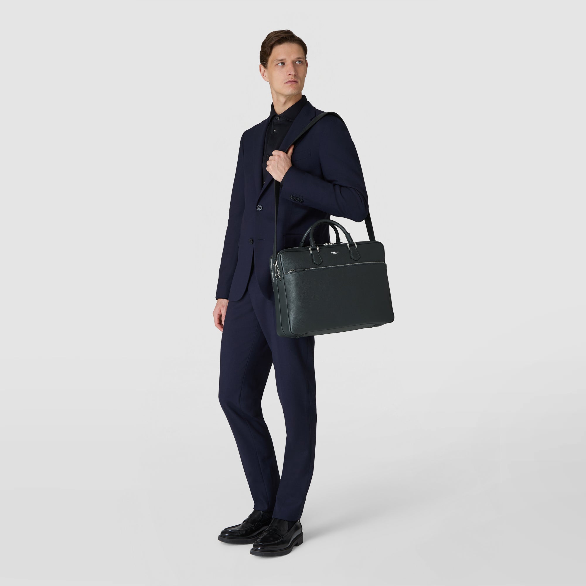 Large briefcase in cachemire leather navy blue