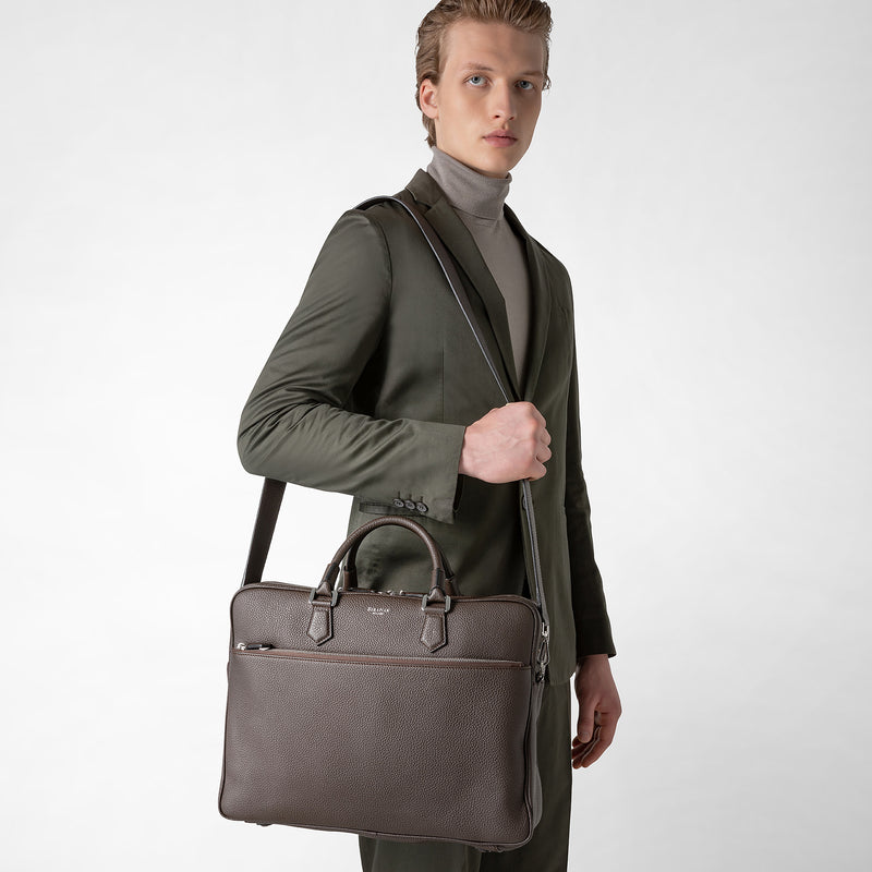 Large briefcase in cachemire leather espresso – Serapian Boutique Online