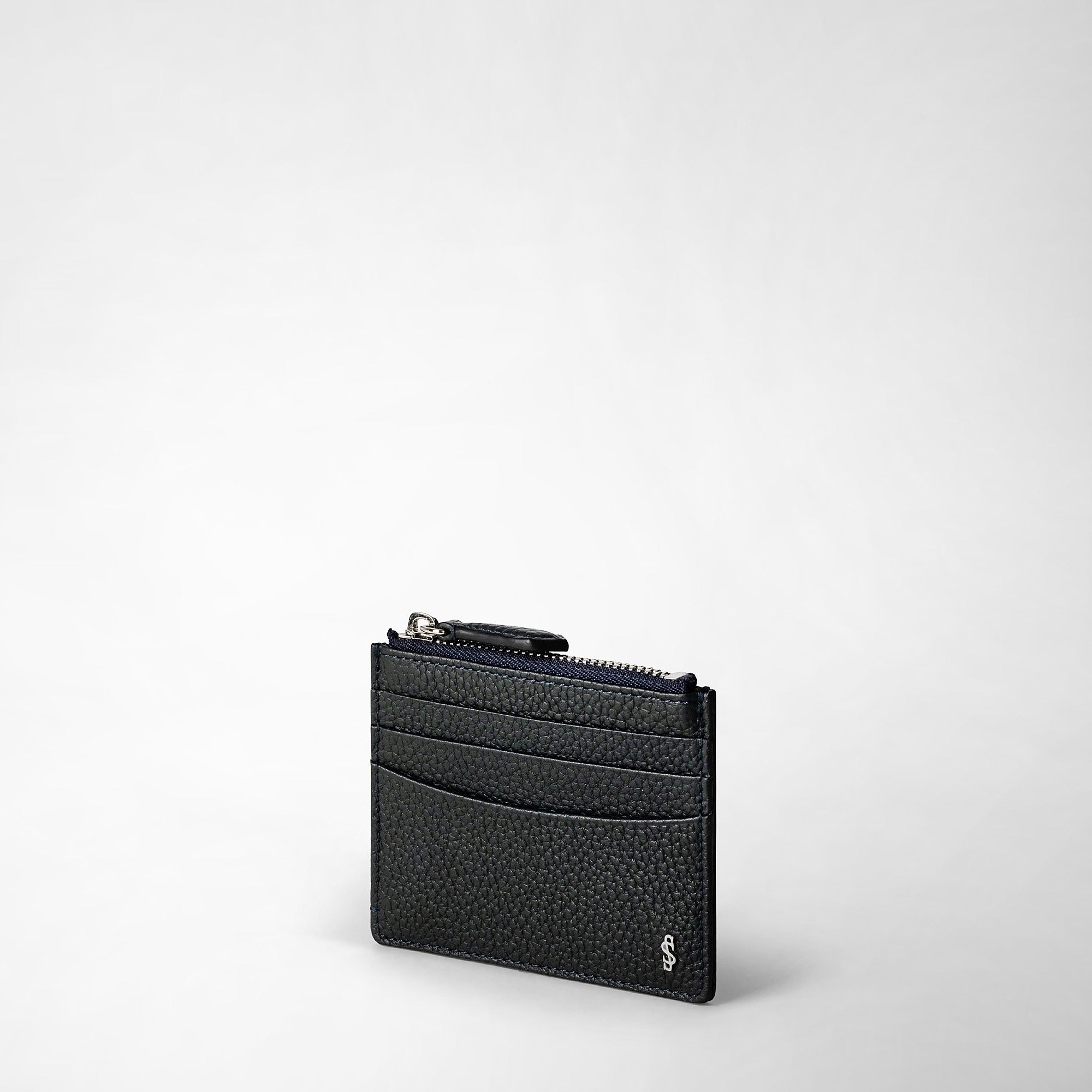 Zip card case in cachemire leather navy blue