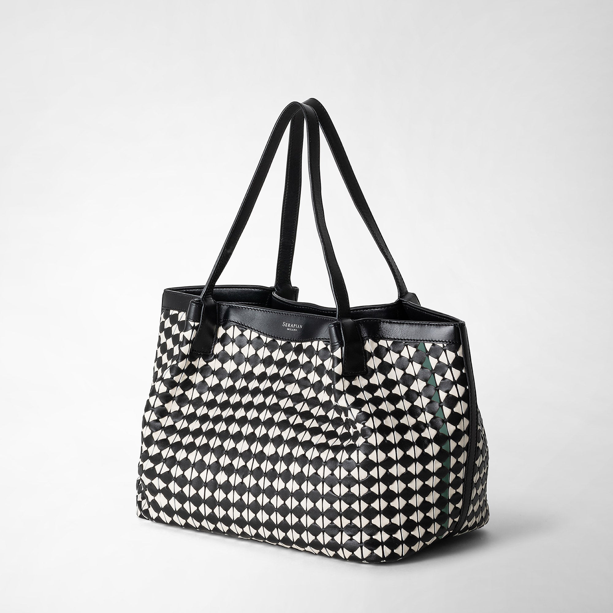 Small secret tote bag in mosaico off-white