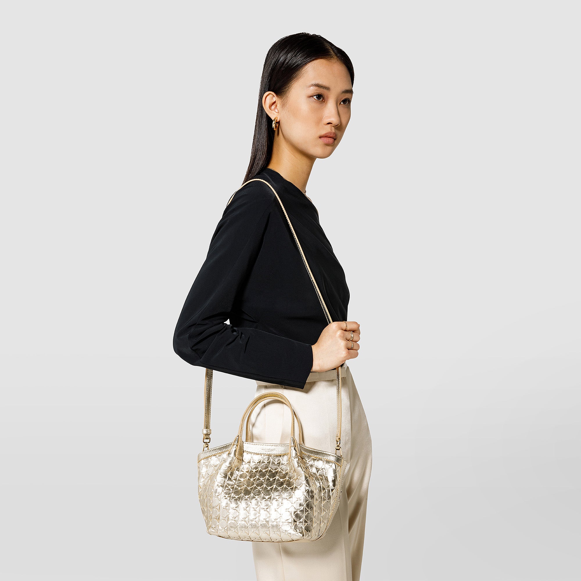 Secret mini bag in Mosaico leather light gold