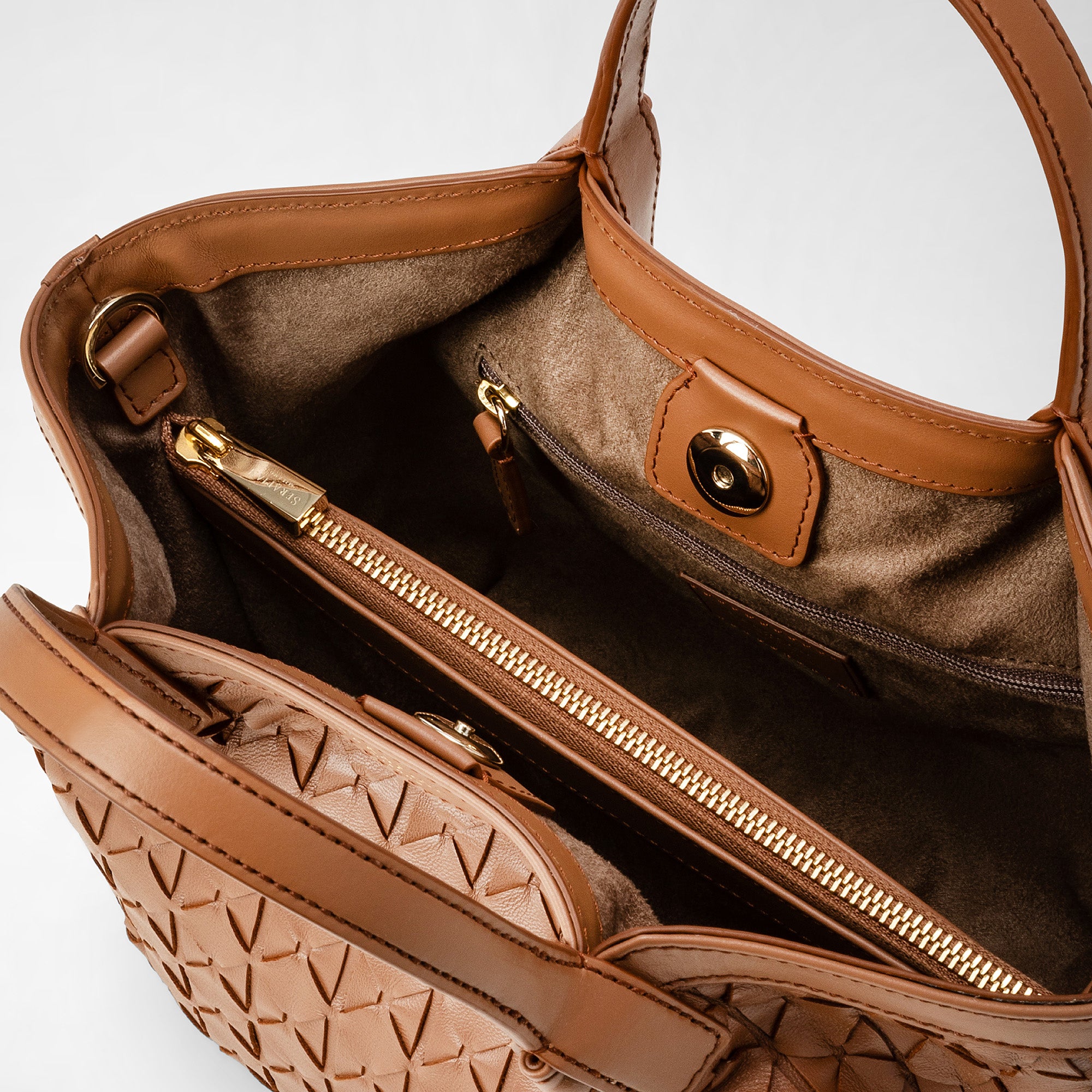 Mini Secret Bag in Tan Mosaico Nappa